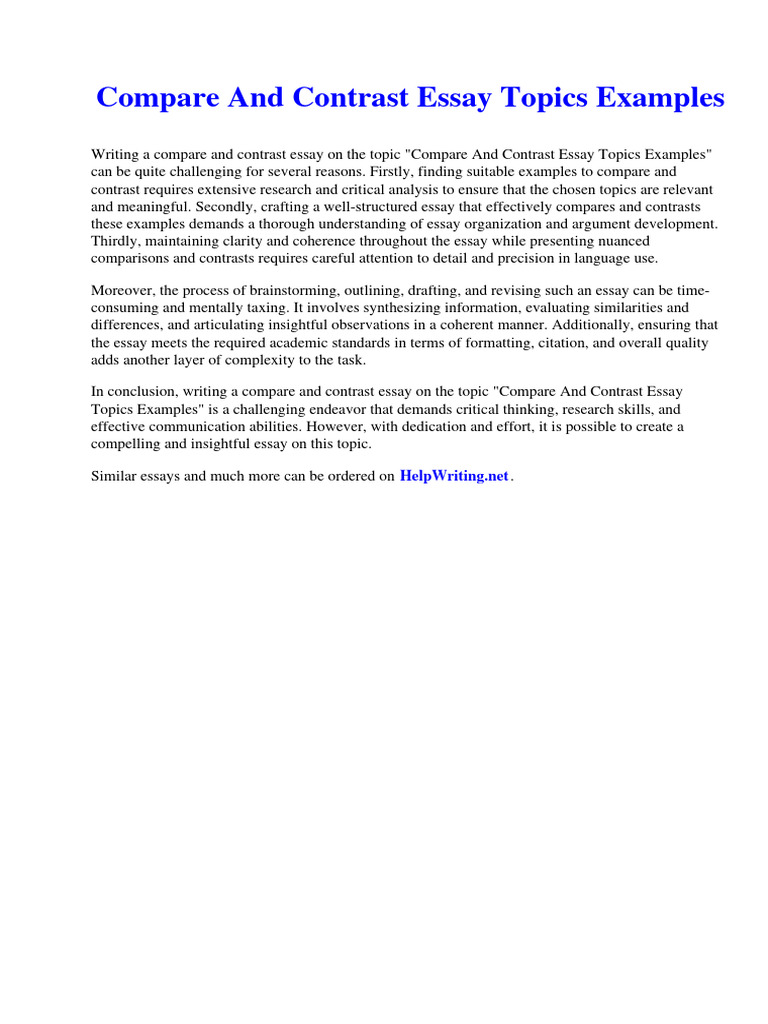 Compare and Contrast Essay Topics Examples | PDF | Essays | Aggression