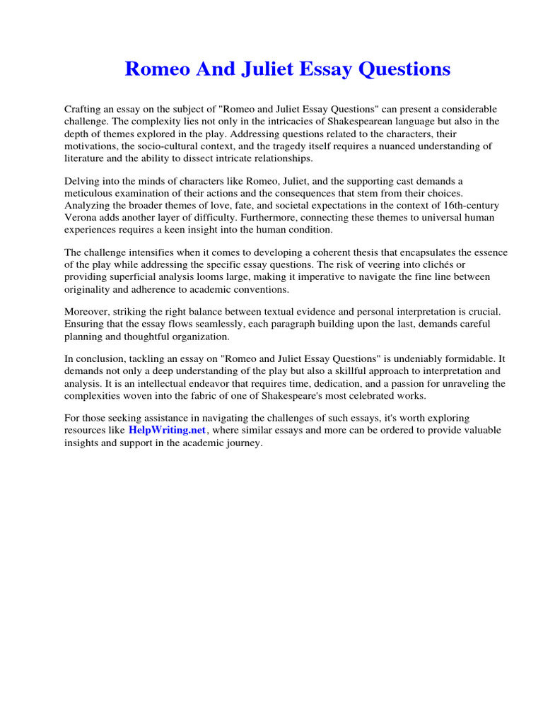 Romeo and Juliet Essay Questions | PDF | Frankenstein