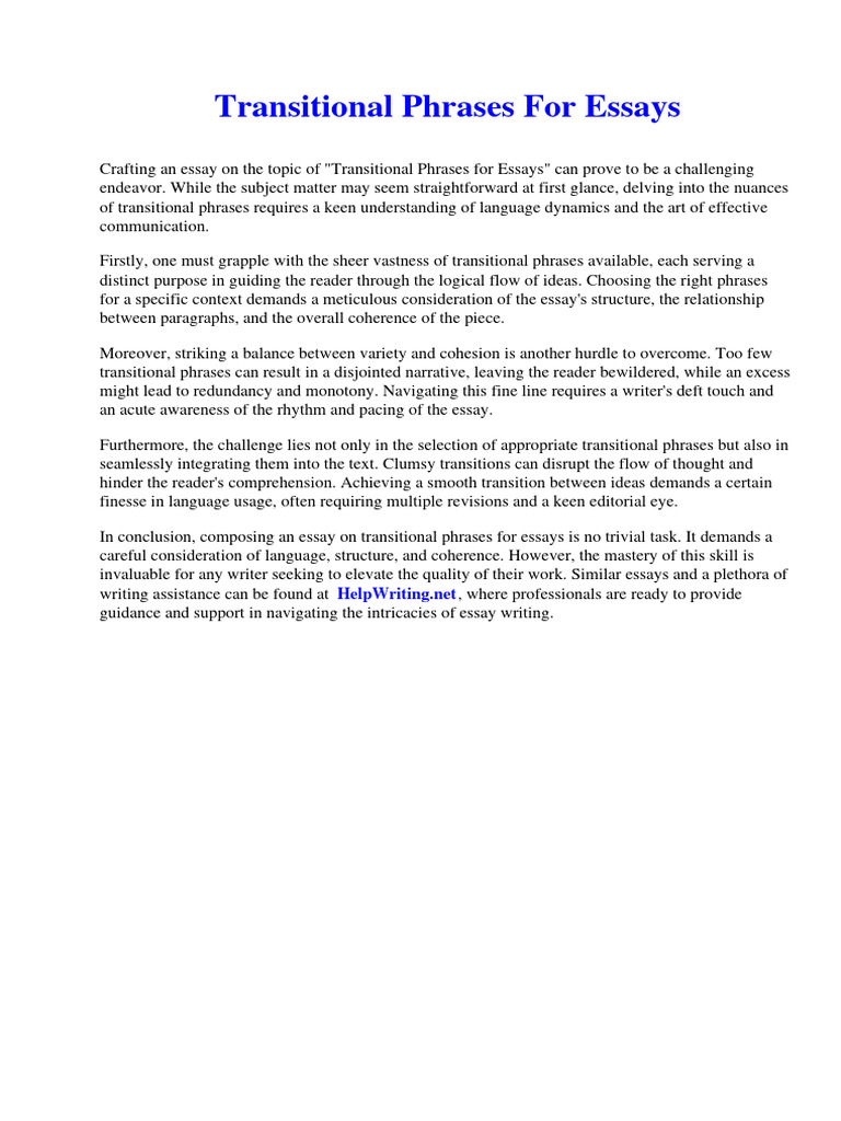 Transitional Phrases For Essays | PDF | Electricity | Essays