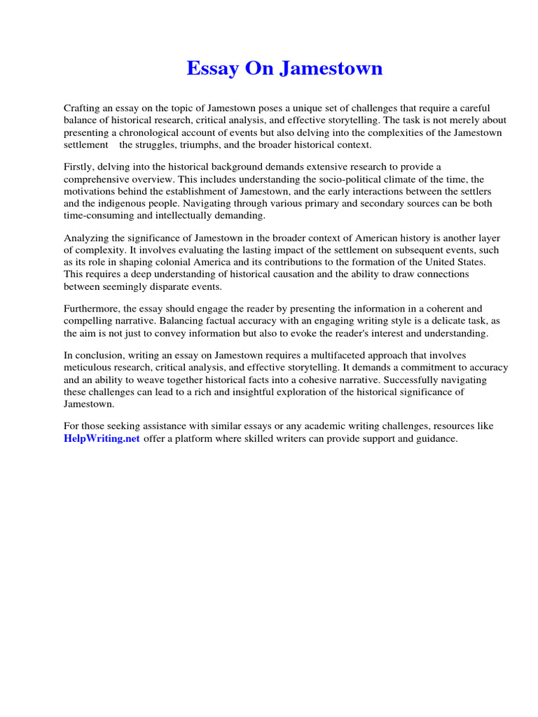 Essay on Jamestown | PDF | Immanuel Kant | Property