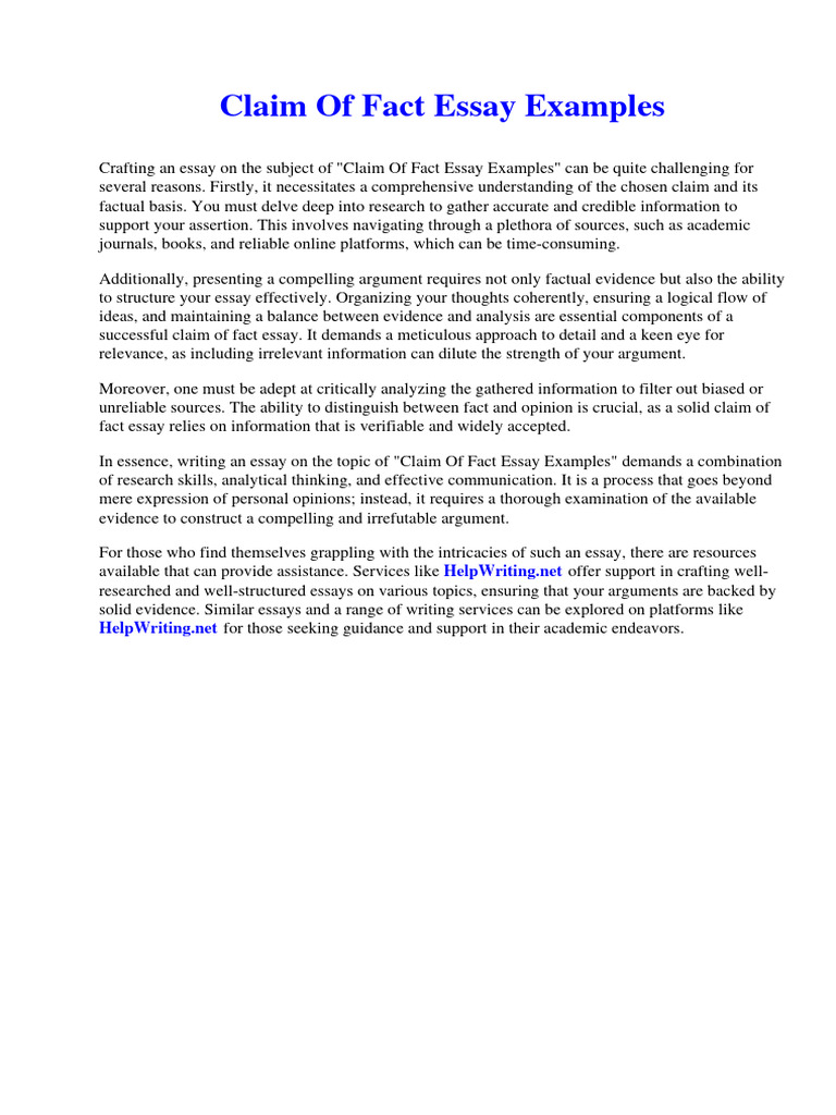 Claim of Fact Essay Examples | PDF | Pope | Essays