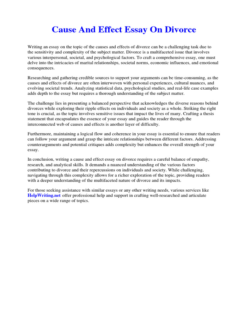 Cause and Effect Essay On Divorce | Download Free PDF | Essays | Debt
