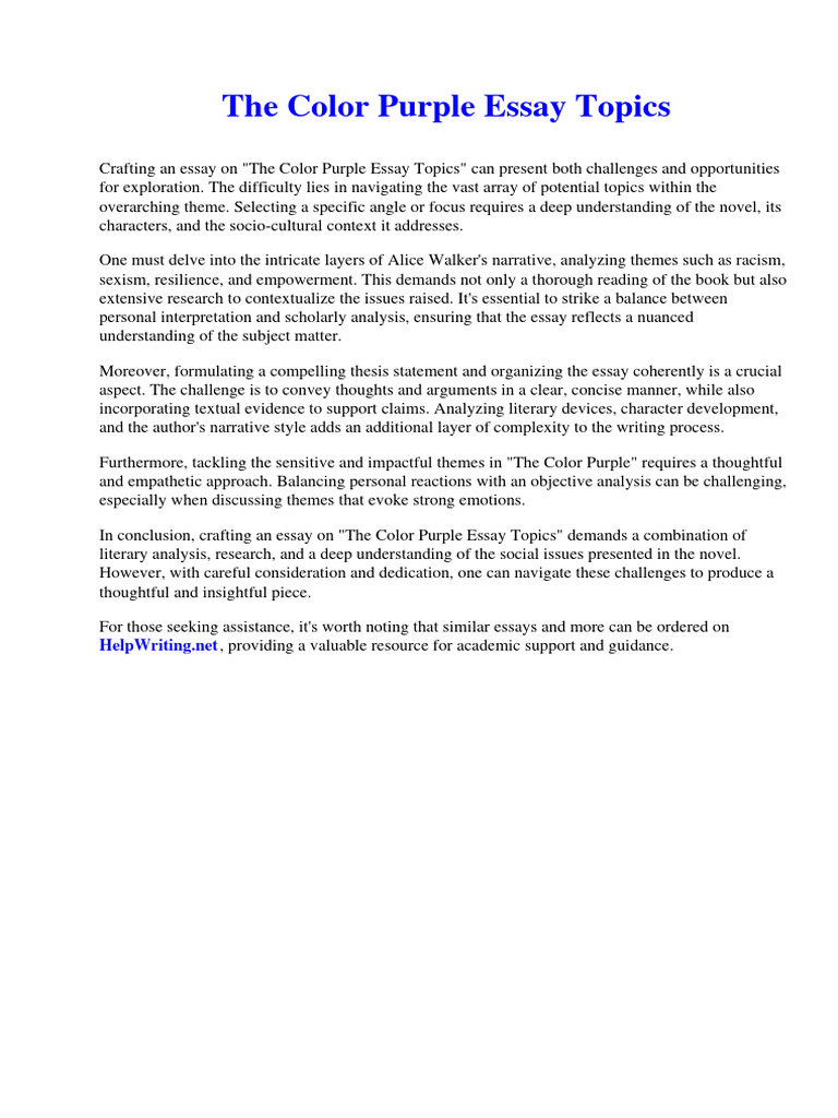 The Color Purple Essay Topics | PDF | Insects | Essays