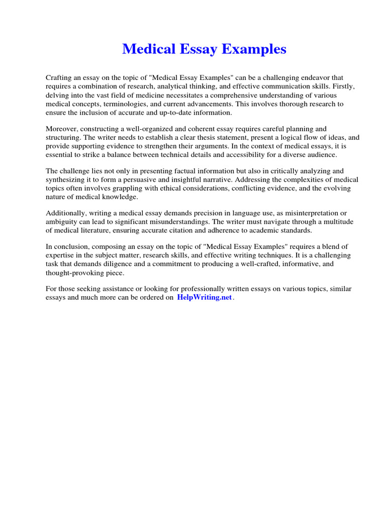Medical Essay Examples | PDF | Essays | English As A Second Or Foreign ...
