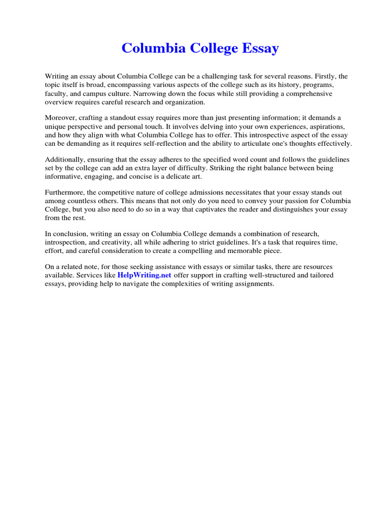 Columbia College Essay | PDF | Debt | Essays