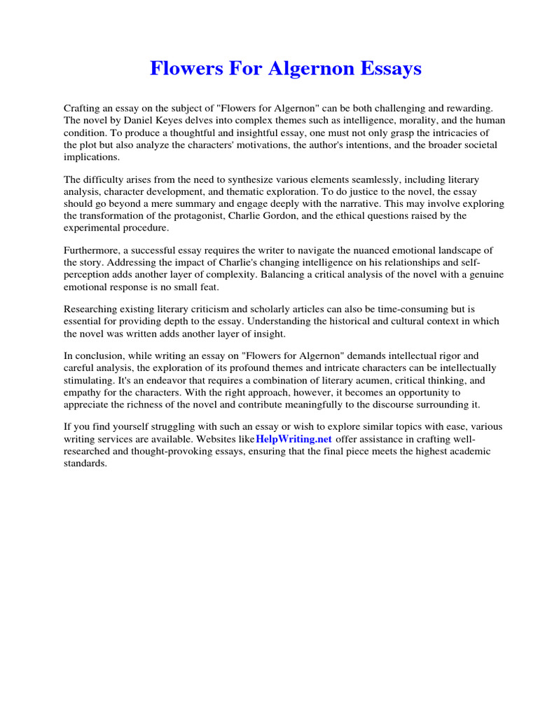 Flowers For Algernon Essays | PDF | Beach | Essays