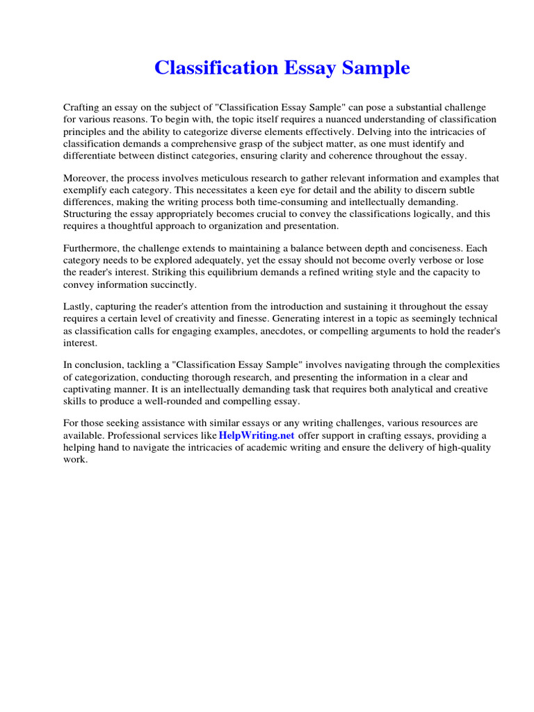 Classification Essay Sample | PDF | Essays | Information