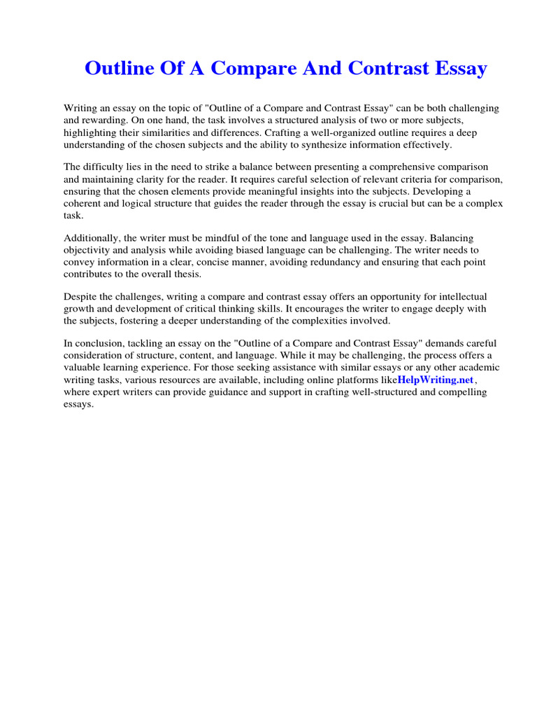 Outline of A Compare and Contrast Essay | Download Free PDF | Essays ...