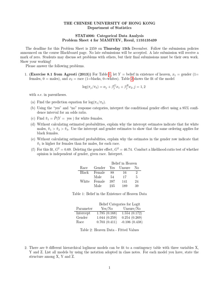 Categorical Data Analysis Problems | PDF | Logistic Regression | Applied Mathematics