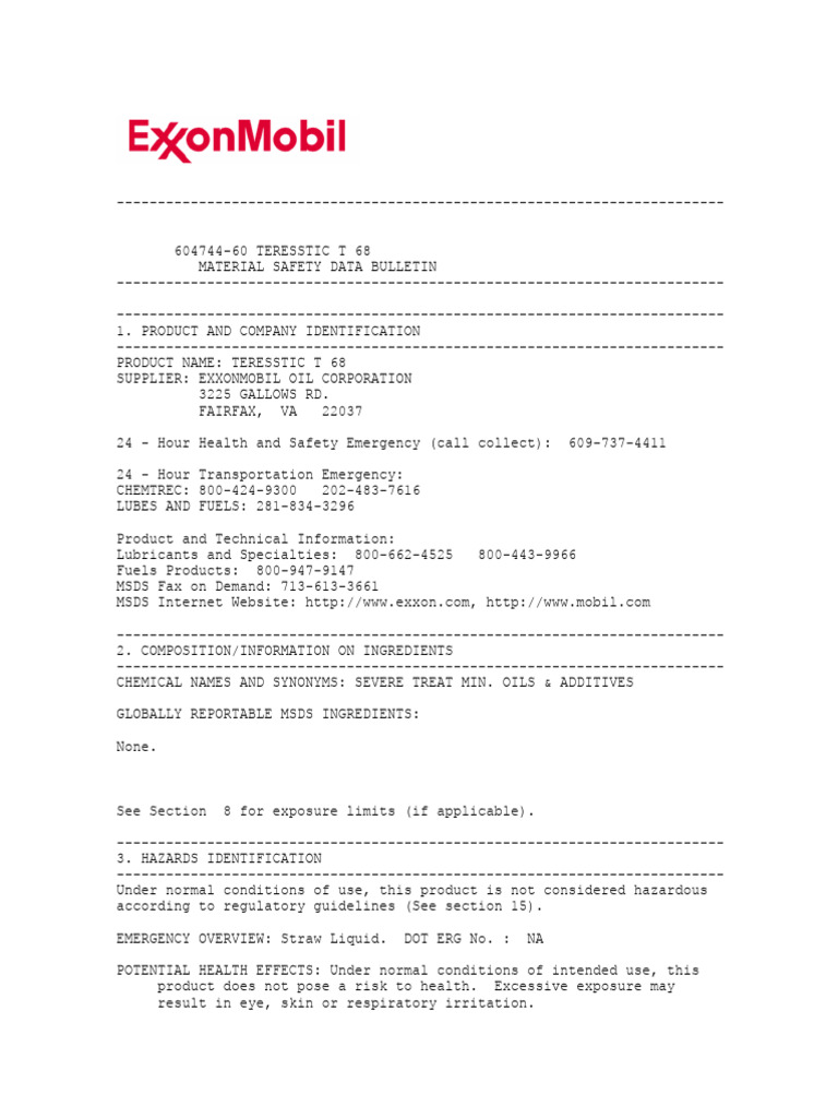 Teresstic T 68 Msds Eng 2014 | Download Free PDF | Waste | Resource ...