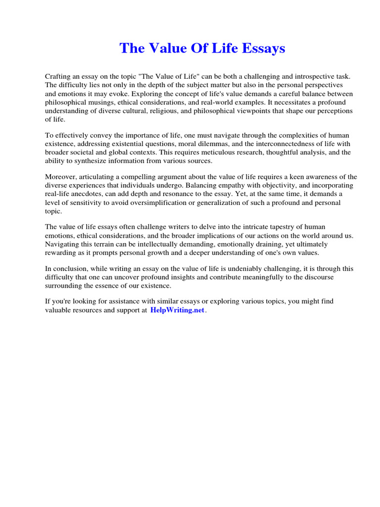 The Value of Life Essays | PDF | Pol Pot | Stormwater