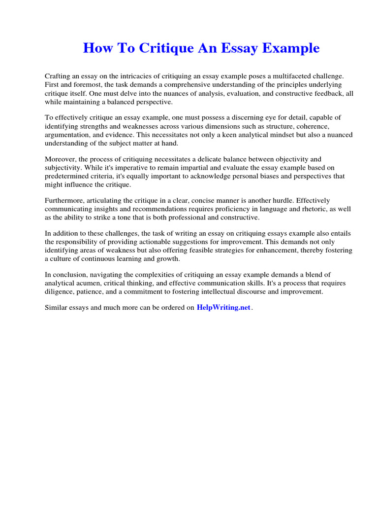 How To Critique An Essay Example | PDF | The Jungle | Outsourcing