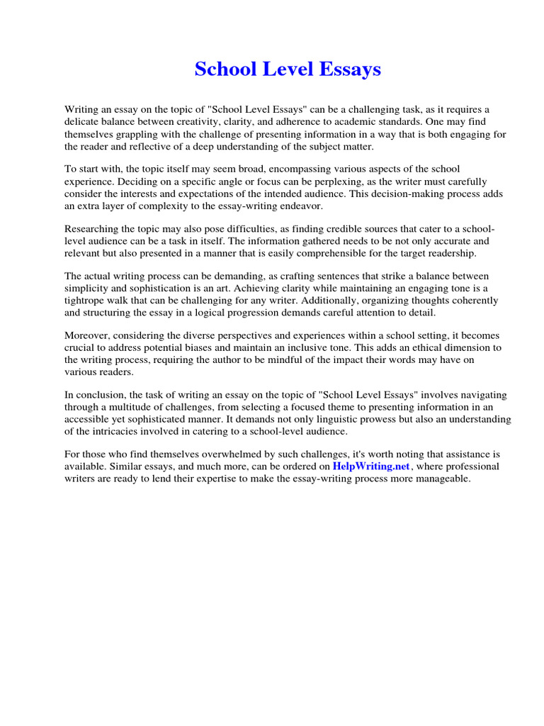 School Level Essays | PDF | Essays | Information