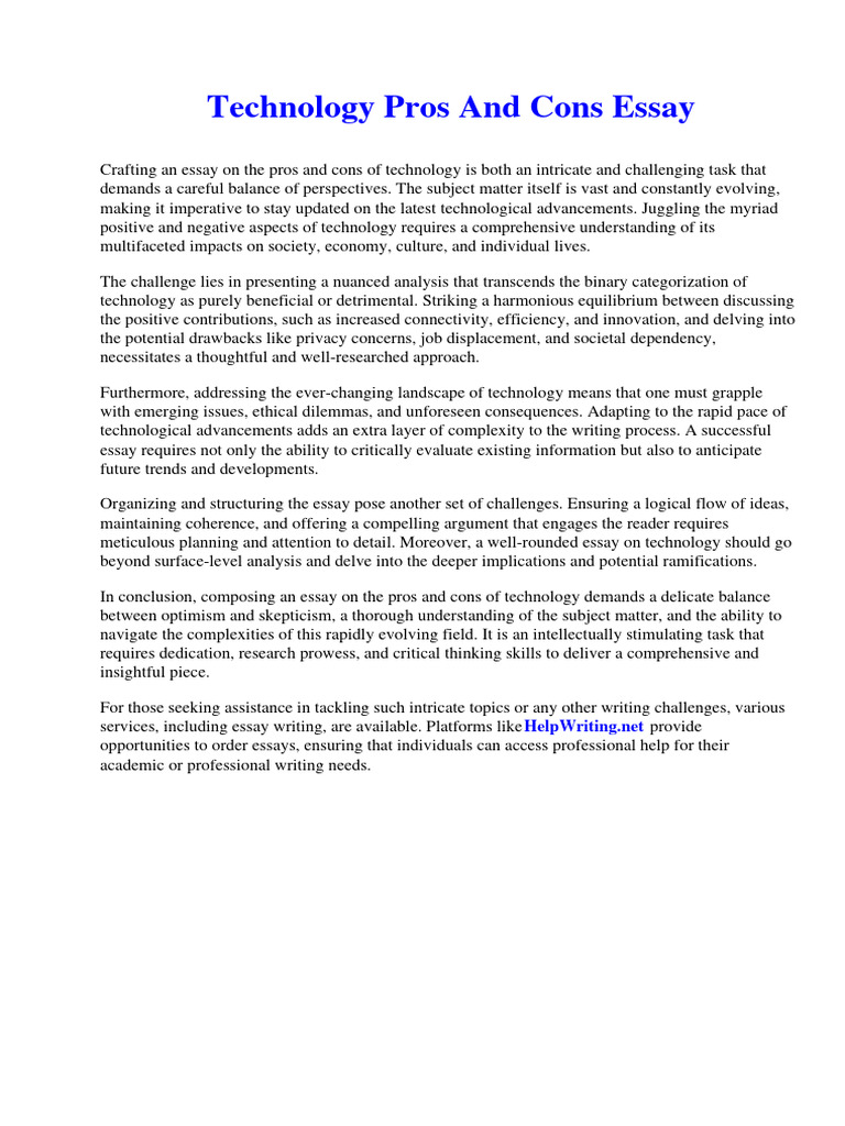 Technology Pros and Cons Essay | PDF | On The Road | Relay