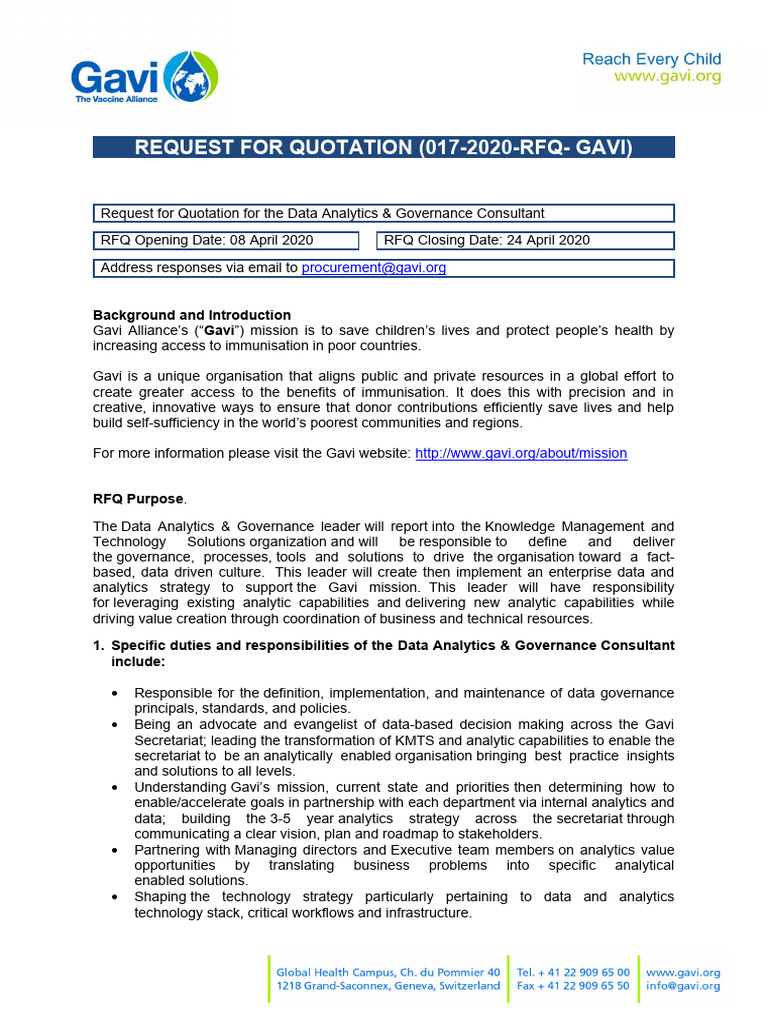 RFQ Data Analytics Governance Consultant | PDF | Governance | Analytics