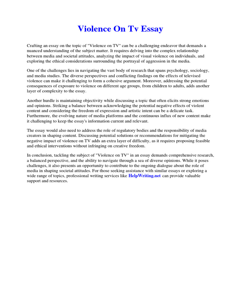 Violence On TV Essay | PDF | Violence | Essays
