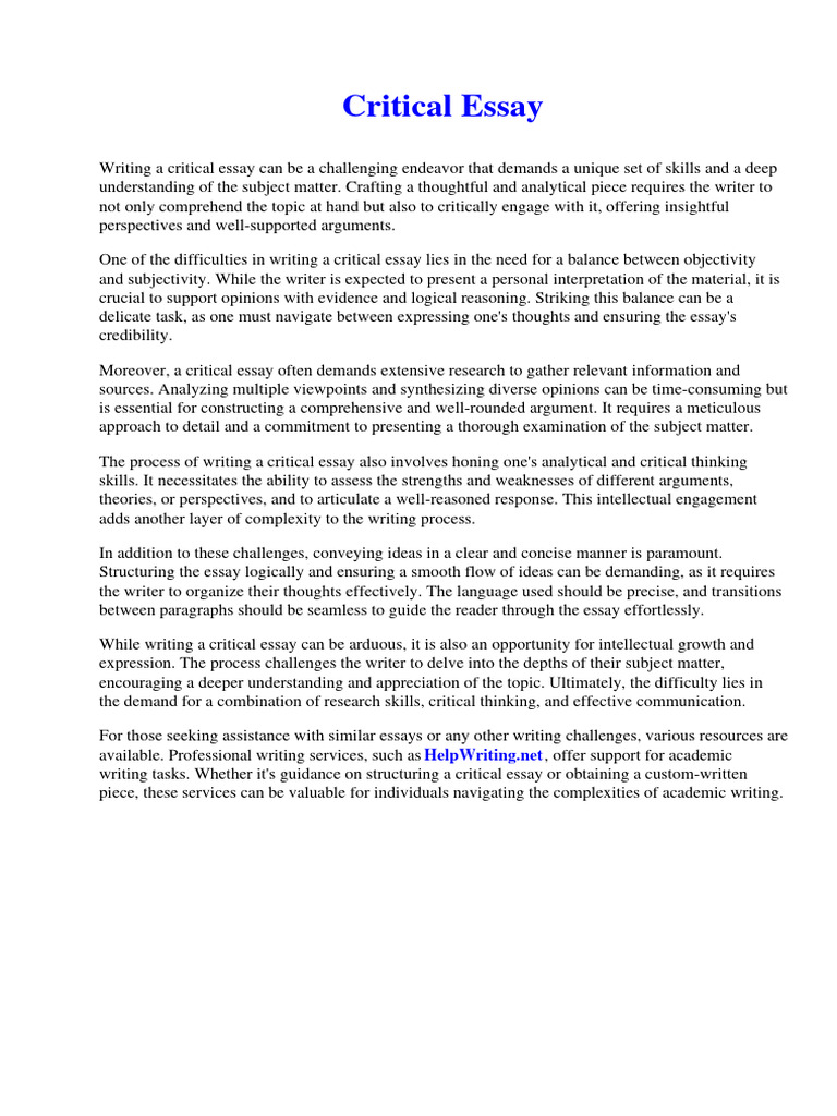 Critical Essay | PDF | The Tempest | Essays