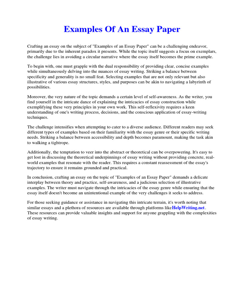 Examples of An Essay Paper | PDF | The Picture Of Dorian Gray | Essays