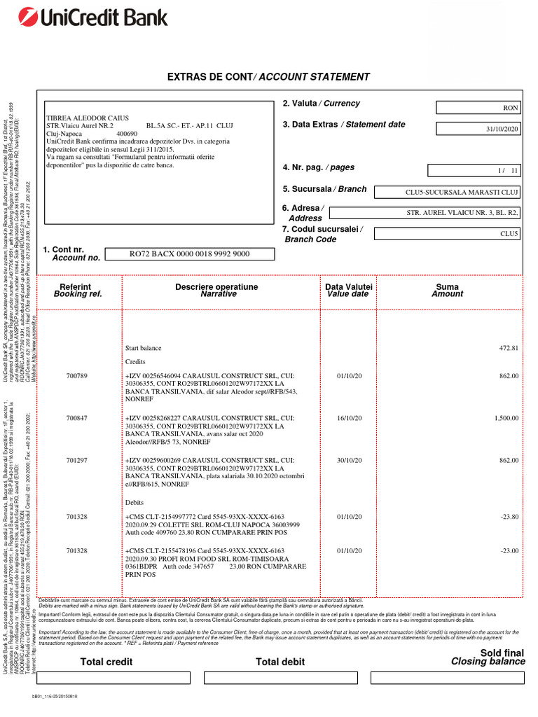 Extras de Cont / Account Statement | PDF | Debits And Credits | Payments