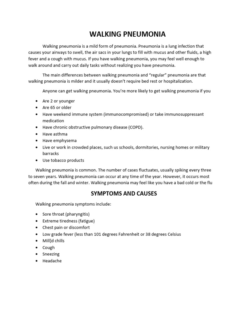 Walking Pneumonia Health | PDF | Pneumonia | Cough