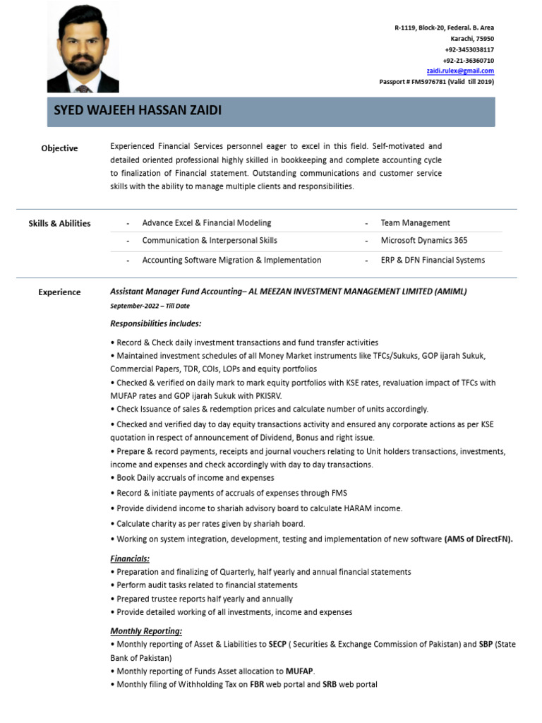 Syed Wajeeh Hasan Zaidi-CV | PDF | Taxes | Audit