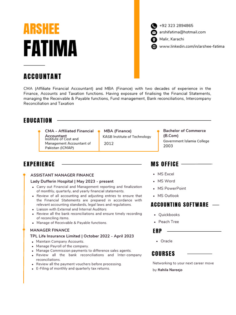 Arshi Fatima Resume | PDF | Taxes | Accountant
