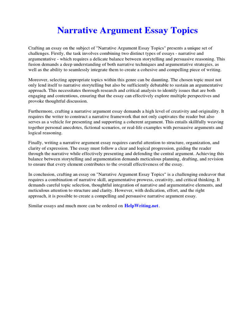 Narrative Argument Essay Topics | PDF | Federal Deposit Insurance ...