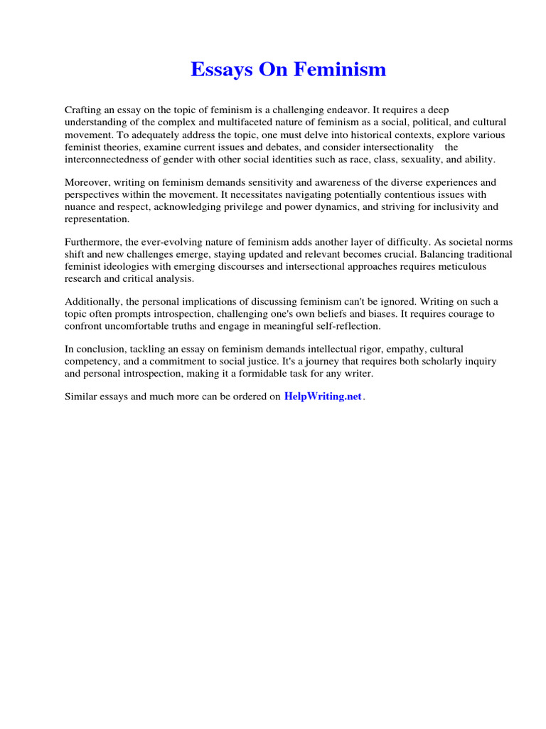 Essays On Feminism | PDF | Feminism | Gender Studies