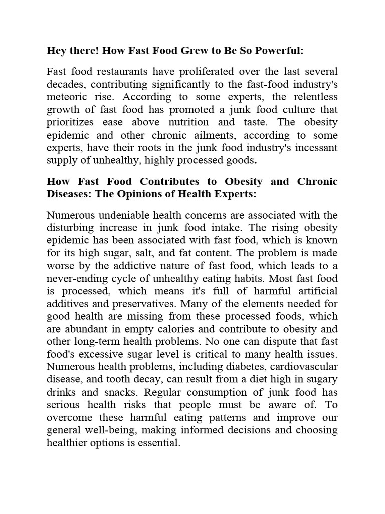A Look at The Negative Aspects and Hidden Threats of Fast Food | PDF ...
