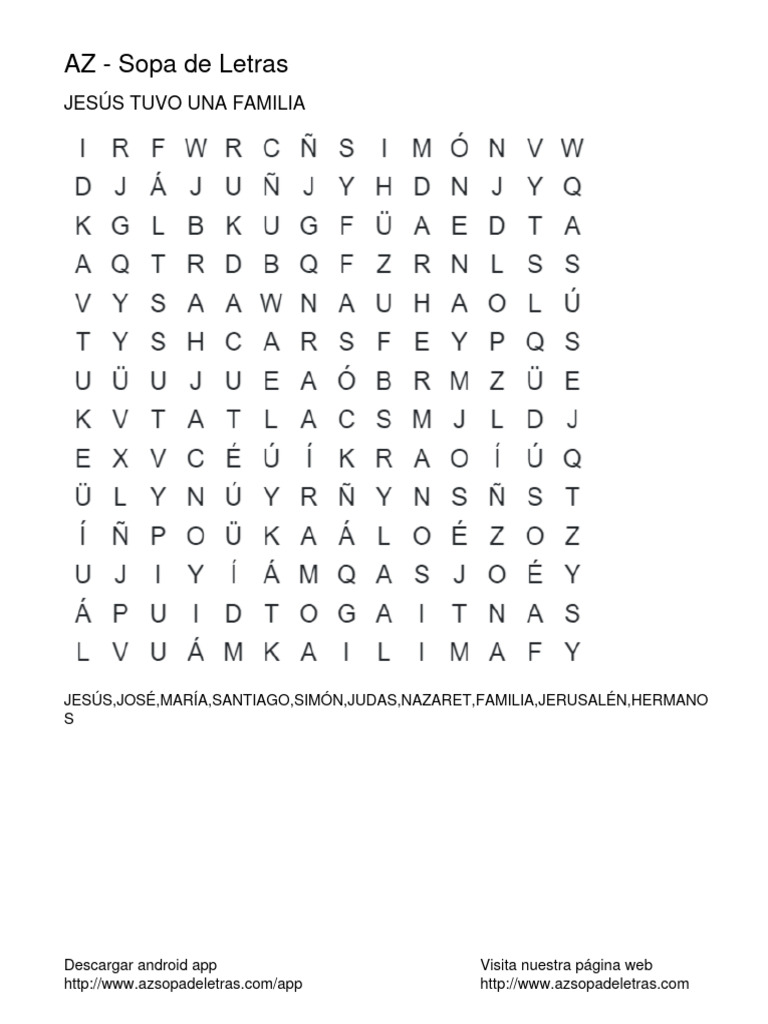 Sopa de Letras Familia de Jesús | PDF