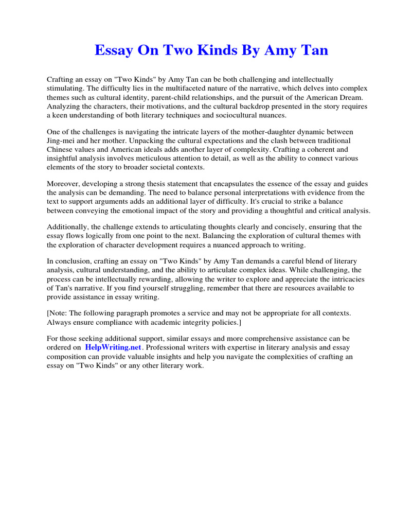Essay On Two Kinds by Amy Tan | PDF | Behavior | Tesco
