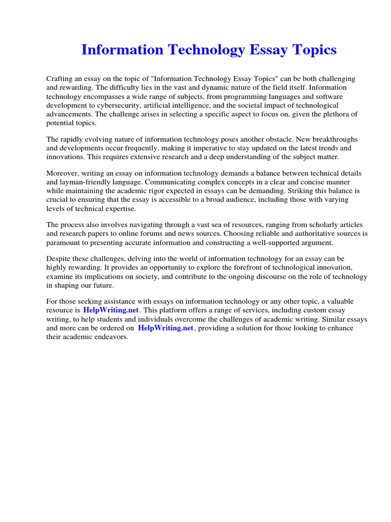 Information Technology Essay Topics | PDF | Essays | Information