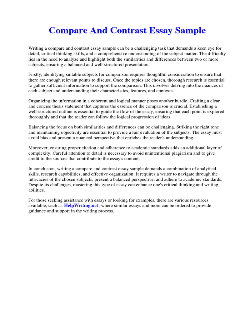 Compare and Contrast Essay Sample | PDF | Photosynthesis