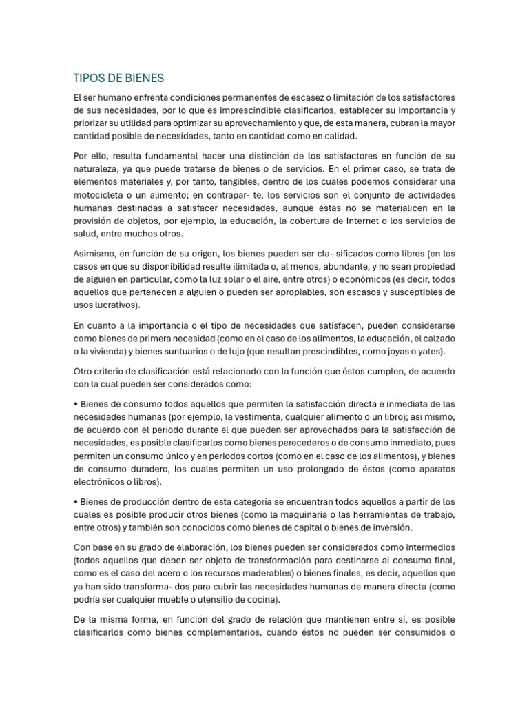 Tipos de Bienes | PDF | Bienes | Ciencias económicas