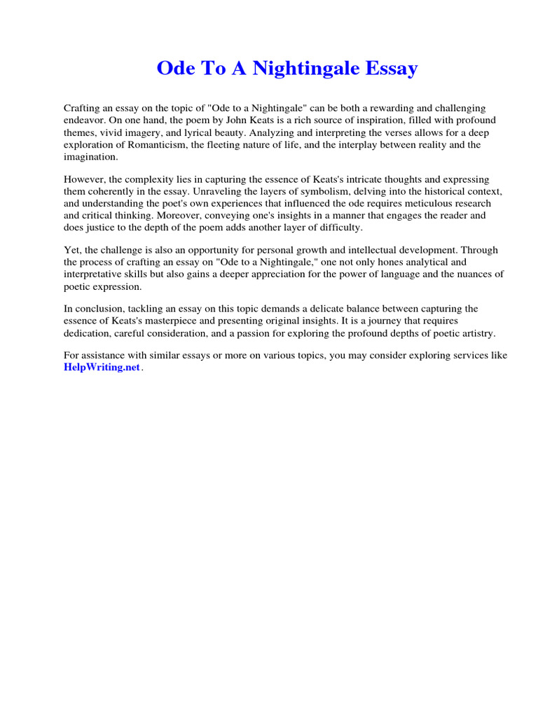 Ode To A Nightingale Essay | PDF | Mass Media | Job Satisfaction