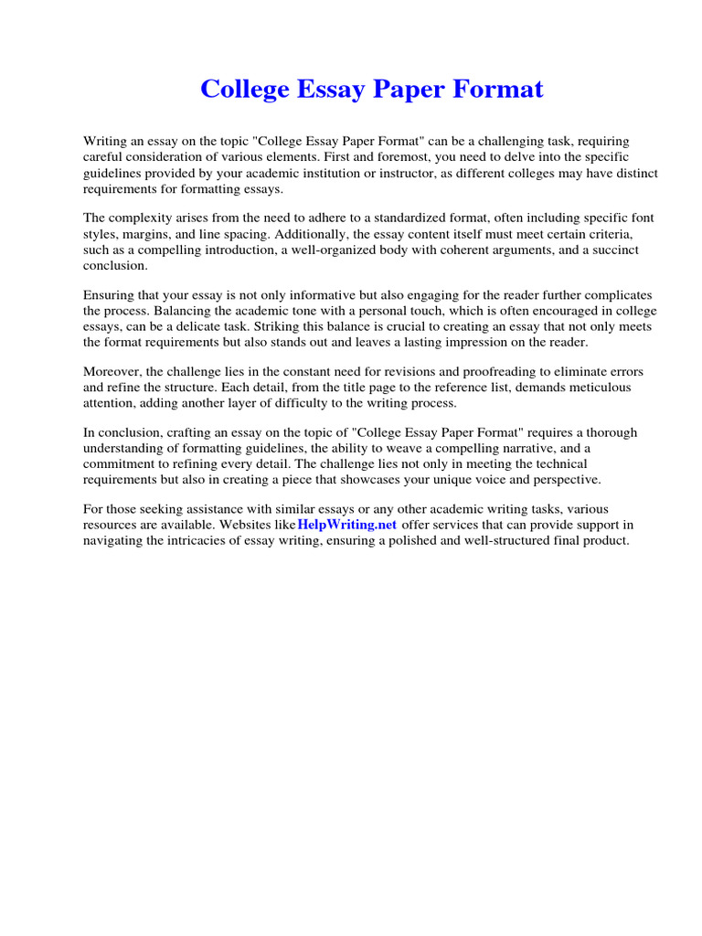 College Essay Paper Format | Download Free PDF | Leadership ...