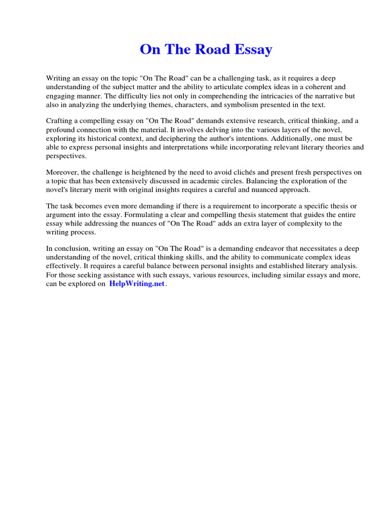 On the Road Essay | PDF | Essays | Critical Thinking