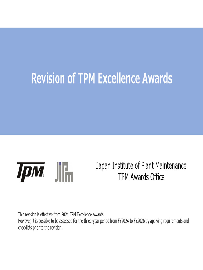 Revision of TPM Excellence Awards | PDF | Innovation | Logistics