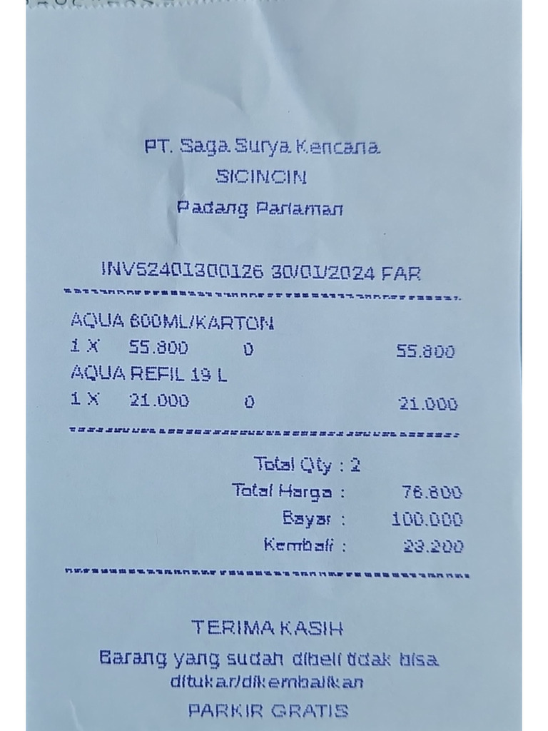 30-01-2024 Nota Saga Swalayan (1 Dus & 1 Galon Aqua), TGL | PDF