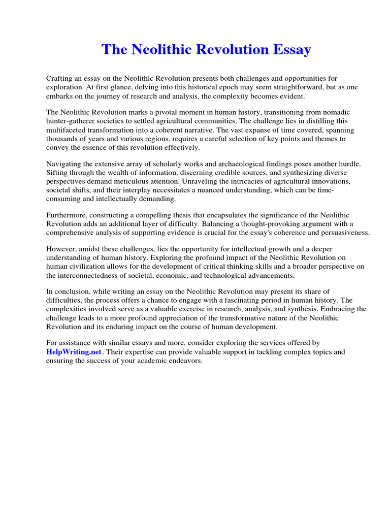 The Neolithic Revolution Essay | PDF | Essays | Neolithic