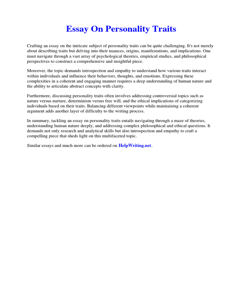 Understanding Personality Traits Essay | PDF | Cyberbullying | Ion Channel