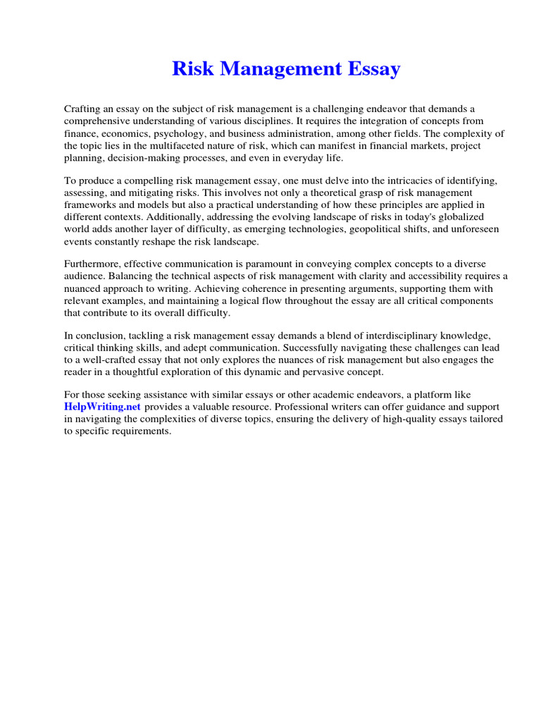 Risk Management Essay | PDF | Pollen | Psychological Trauma