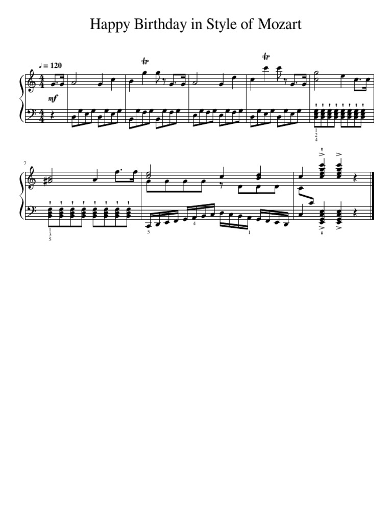 Mozart's Happy Birthday Arrangement | PDF