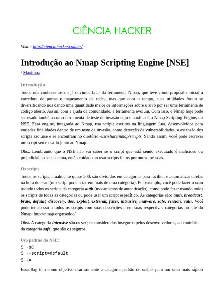 Ciência Hacker: Introdução Ao Nmap Scripting Engine (NSE) | PDF ...