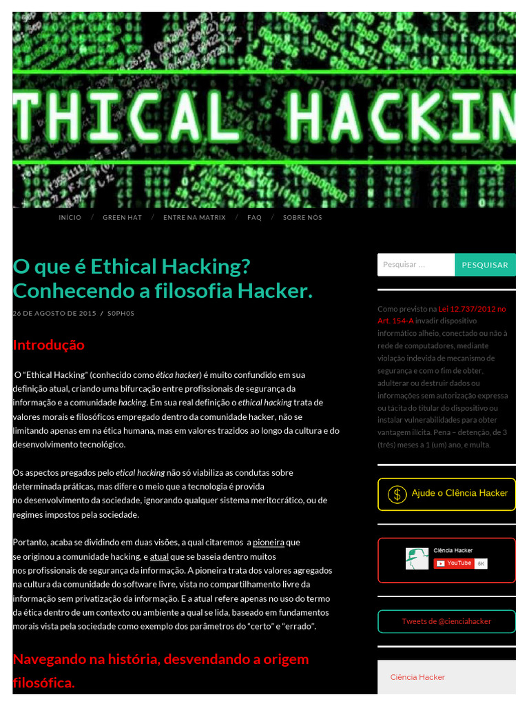 O Que É Ethical Hacker Conhecendo A Filosofia Hacker | PDF | Informação ...