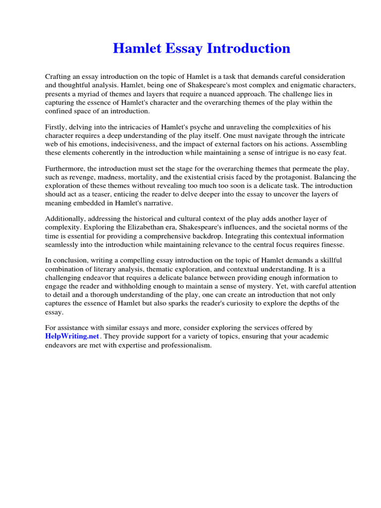 Hamlet Essay Introduction | PDF | Prosthesis | Learning