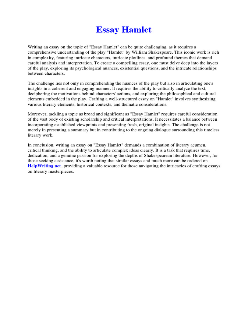 Essay Hamlet | Download Free PDF | Hamlet | Essays