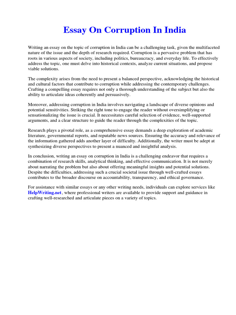 Corruption in India: An Analytical Essay | PDF | Nursing | Essays