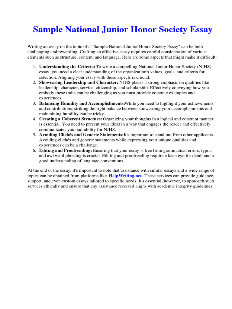 Sample National Junior Honor Society Essay | PDF | Solubility | Solvent