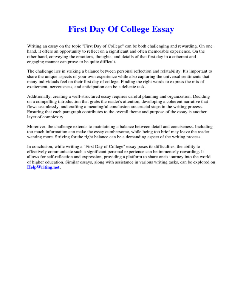 First Day of College Essay | Download Free PDF | Helen Of Troy | Essays